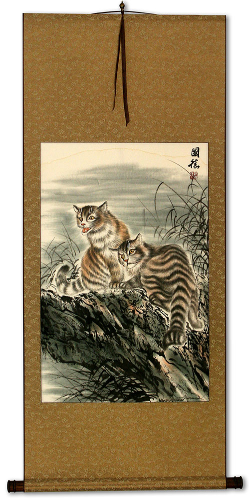 Wild Cats Wall Scroll - Chinese Artwork