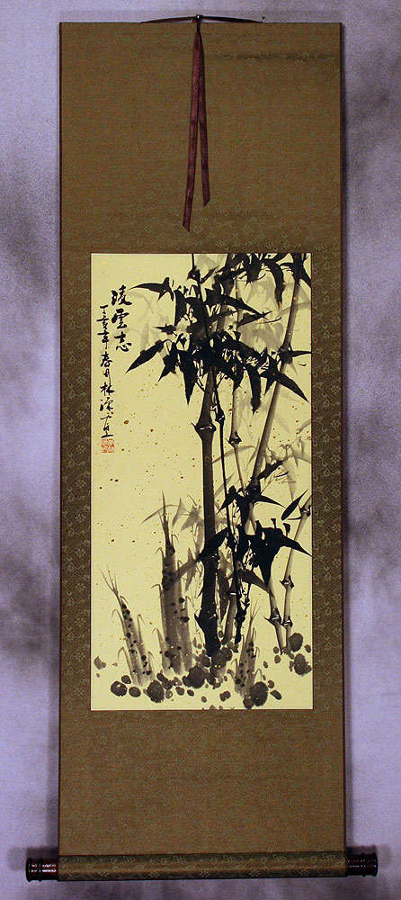 Black Ink Bamboo Wall Scroll - Asian Art