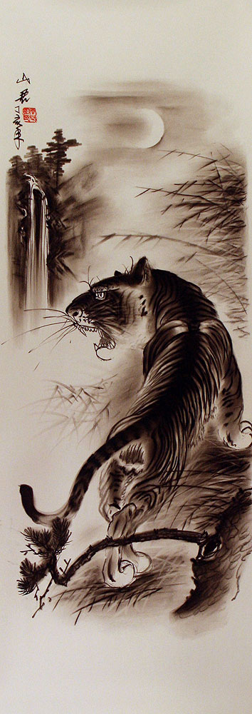 Black & White Tiger Drawing - Asian Art