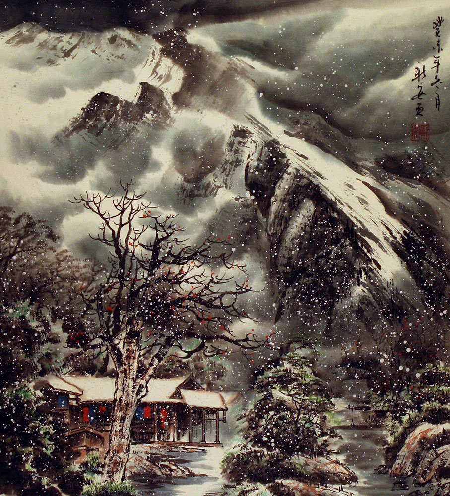 Chinese Village Winter Landscape Painting - Asian Art