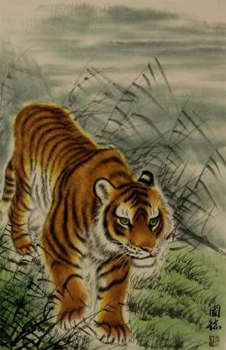 Prowling Chinese Tiger Wall Scroll - Tigers & Dragons Paintings and ...