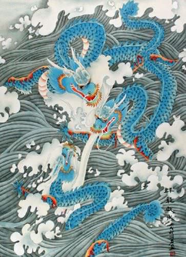 Dragons Play in the Sea - Chinese Silk Scroll