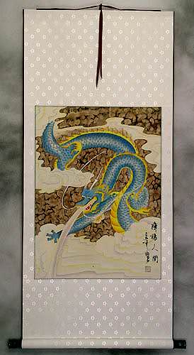 Good Luck Blue Dragon - Chinese Scroll - Asian Art
