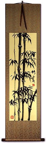 Black Ink Chinese Bamboo Wall Scroll - Chinese Bamboo Artwork - Asian ...