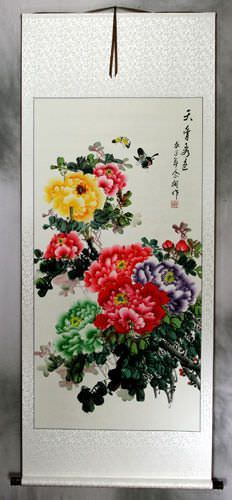 Extra-Large Colorful Peony Flower Wall Scroll