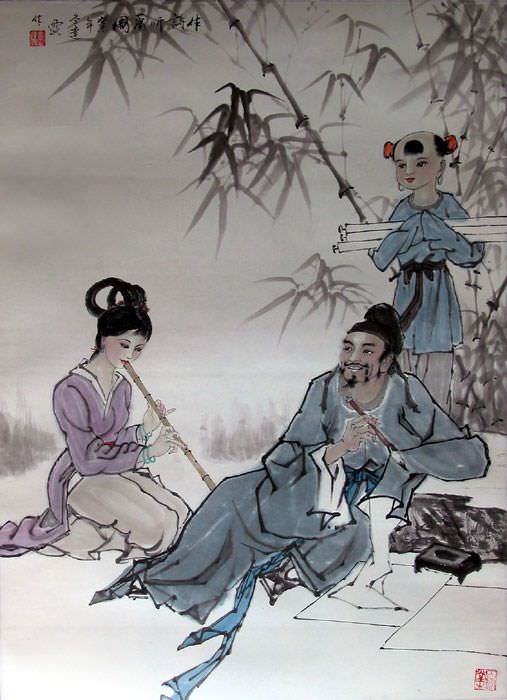 Flute & Poetry - Asian Art Painting - Chinese Artwork